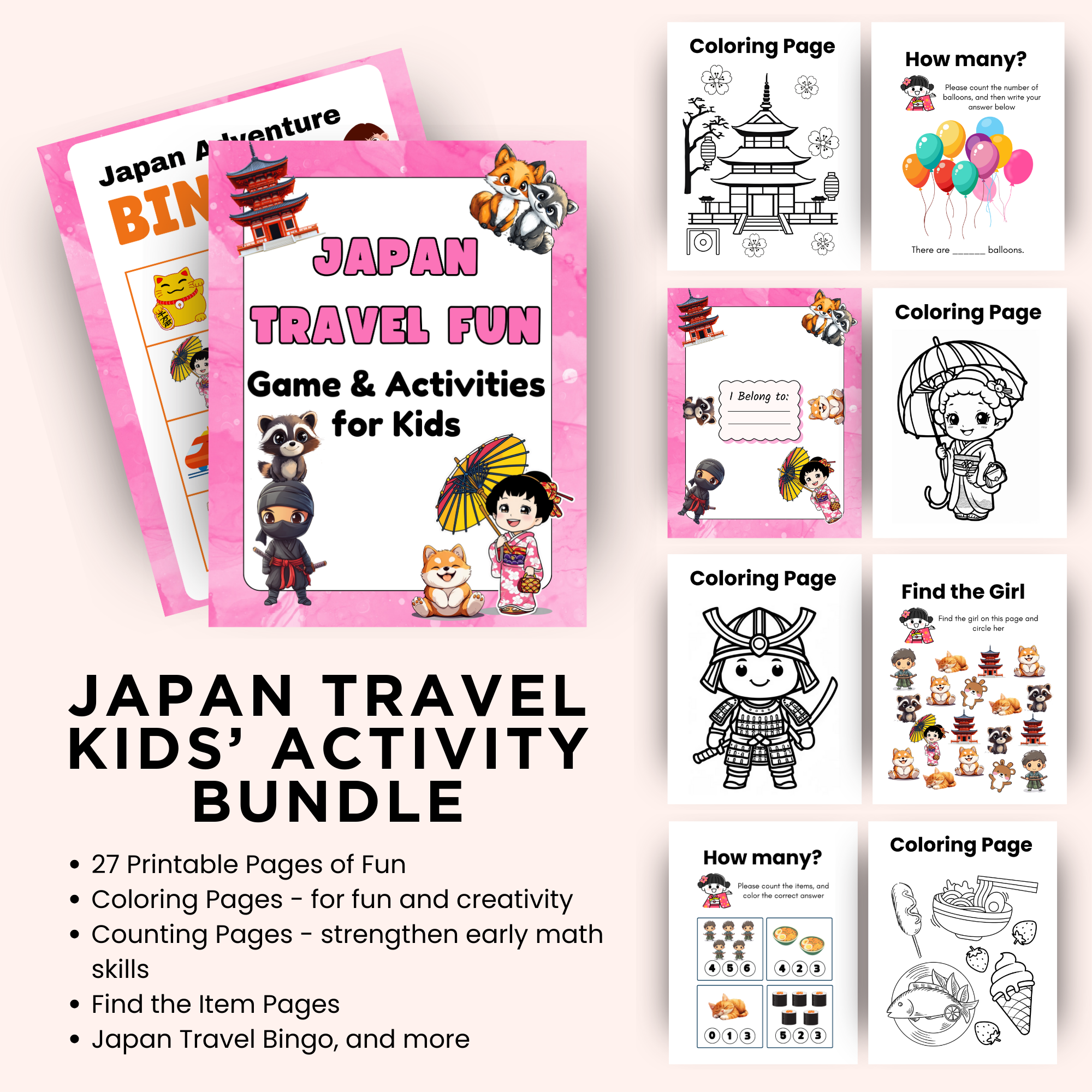 Japan Travel Game and Activity Bundle for Kids - Japan On Cloud Nine